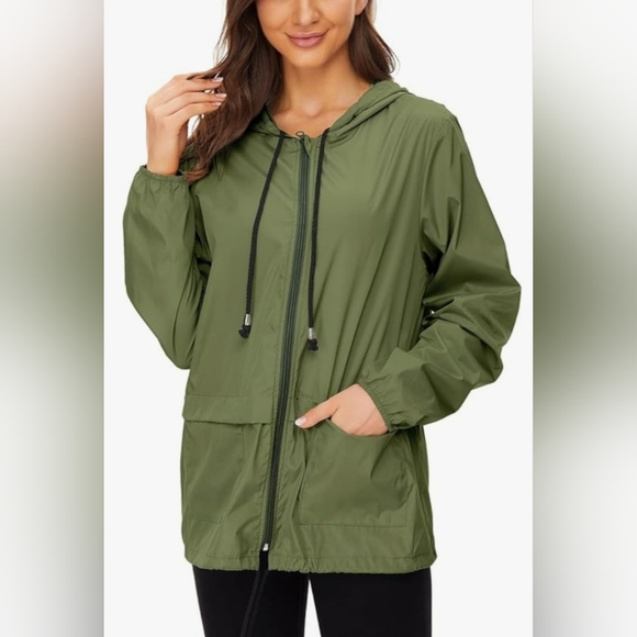 American Trends | Jackets & Coats | Nwot Womens Rain Jacket Army Green ...